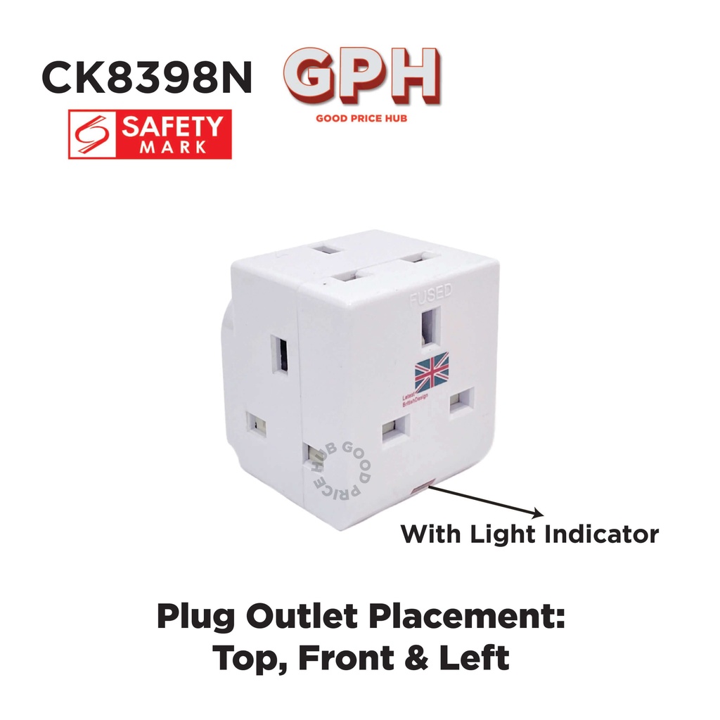 3 Way Multi Adapter Plug with Switch / Neon Light - 2 & 3 Pin Friendly ...