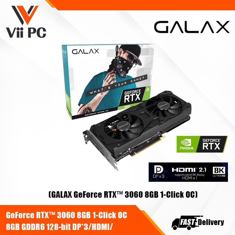 GALAX Nvidia GeForce RTX™3060 RTX™ 3060 3060 8GB 1-Click OC 8GB GDDR6 ...
