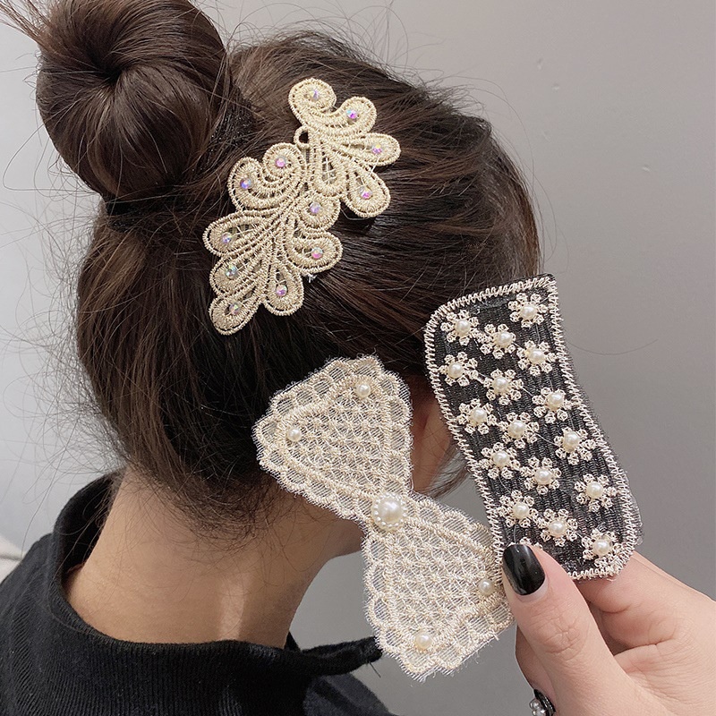 Elegant Pearl Flowers Girls Hair Sticker Lace Large Broken Hair Velcro ...
