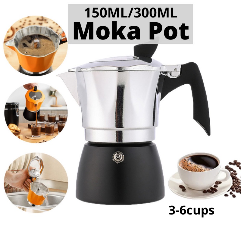 {SG} 3-6 Cups Moka Pot Express Silver Coffee Pot Coffee Maker Espresso ...