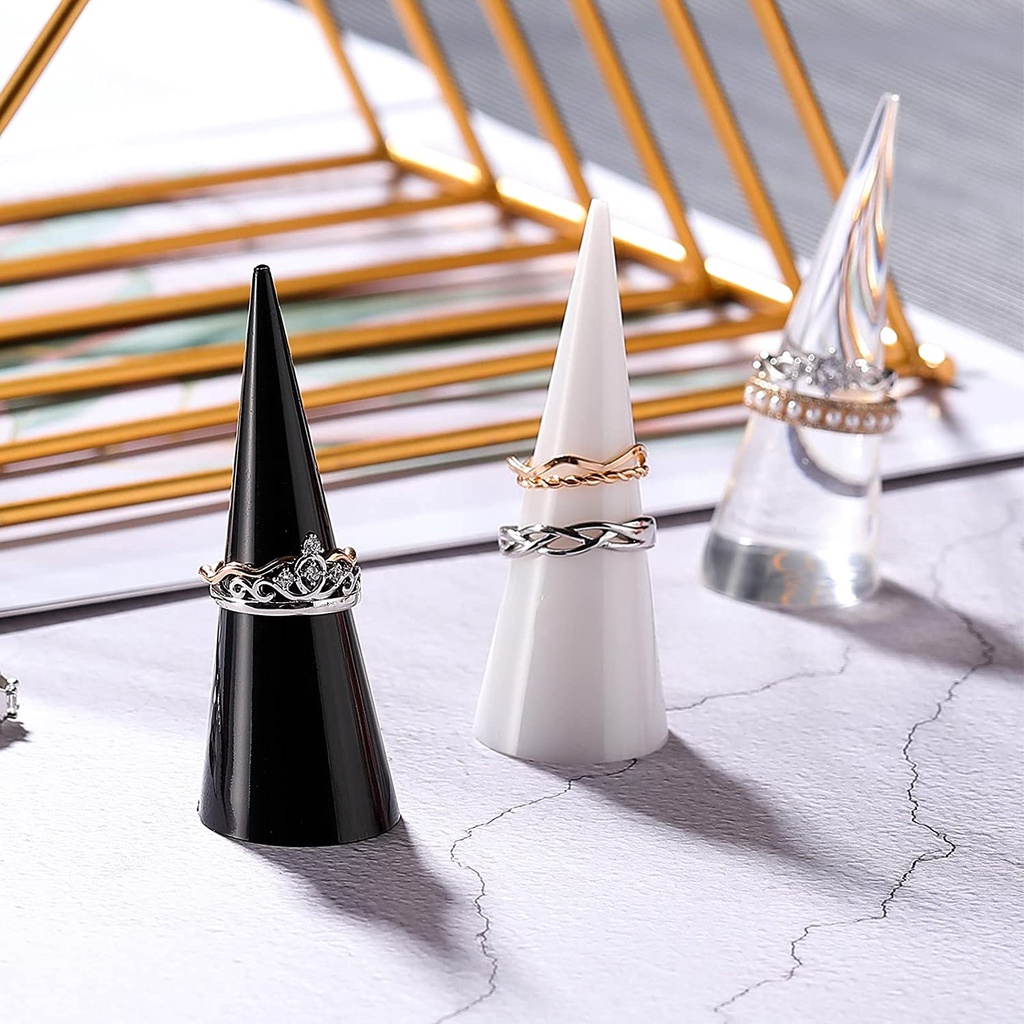 Clear Acrylic Crystal Ring Holder Display Jewelry Wedding Cone Support ...