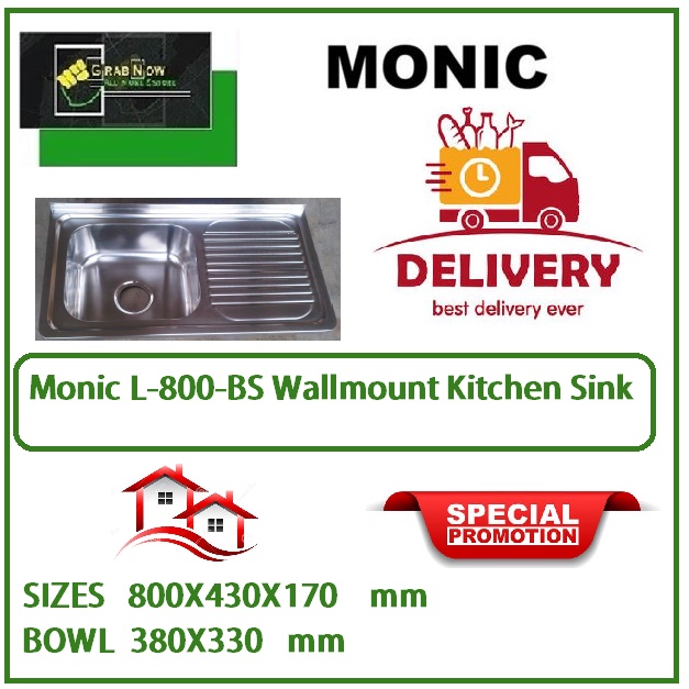 Monic L-800-BS Wallmount Kitchen Sink | Shopee Singapore