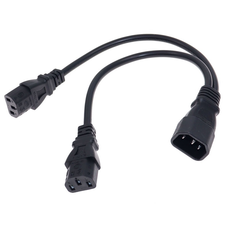 Power Y Type Splitter Adapter Cable Single IEC 320 C14 Male to Dual C13 ...