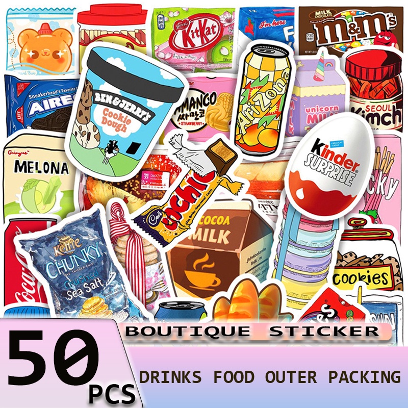 50PCS INS Drinks Food Outer Packing Stickers Retro DIY Laptop Water Cup ...