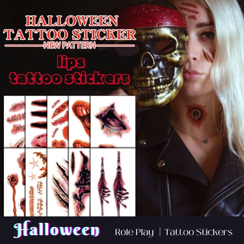 Halloween WS-225～254 series Scar Tattoo Stickers Role Play Creative ...