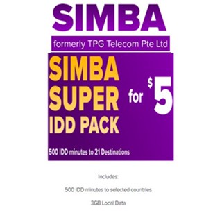 TPG SIMBA Renew 20GB Senior Plan / Super IDD Pack / Main Wallet $5 Top ...