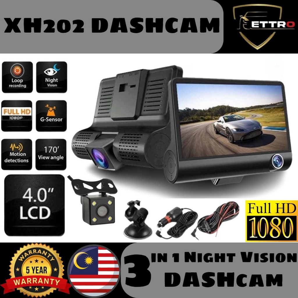 ETTRO XH 202 DASHCAM HD 1080P 64GB 3 in 1 Dash Cam Car Camera DVR 170 ...