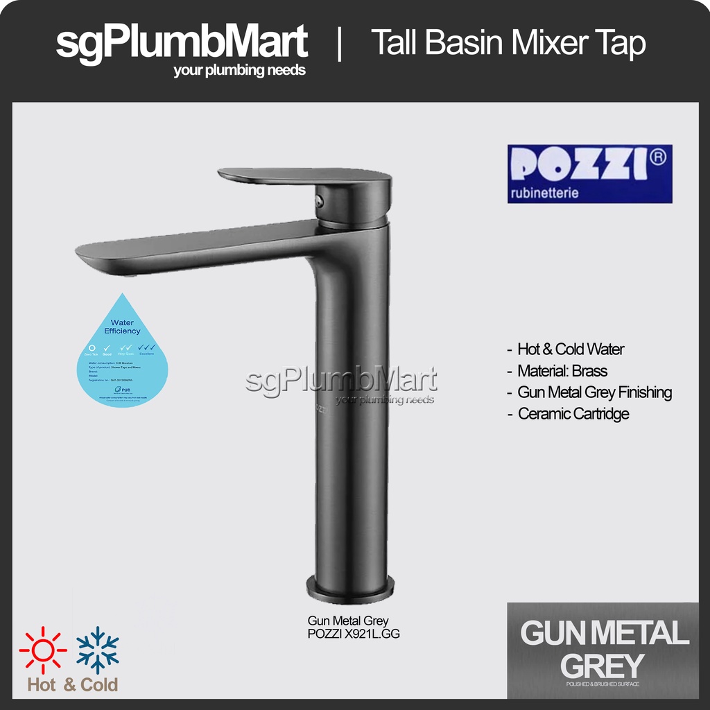 Pozzi x sgPlumbMart Gun Metal Grey Tall Basin Mixer Tap X921LGG ...