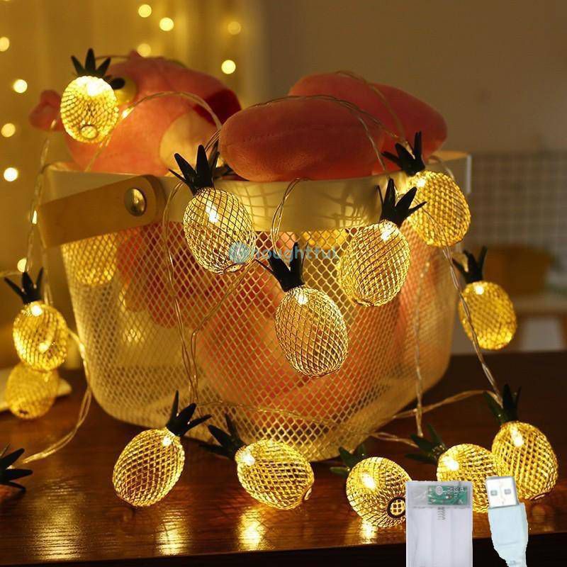 6M Pineapple Shape String Lights USB/Battery LED Metal Fruit String ...