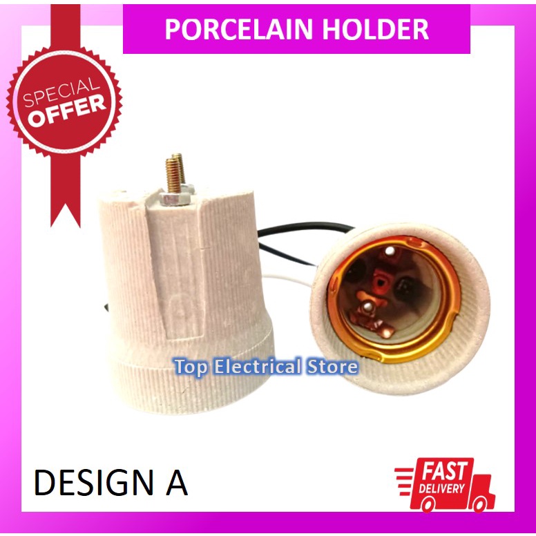 E27/E26 PORCELAIN LAMP HOLDER CERAMIC BULB HOLDER WITH WIRE | Shopee ...