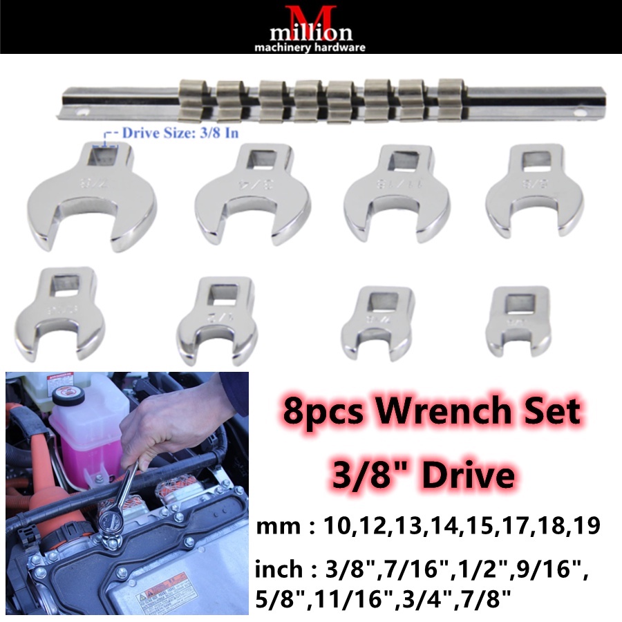 8pcs 10pcs (10-19mm) (10-22mm)/ (3/8"-7/8") 3/8" Drive Crowfoot Wrench ...