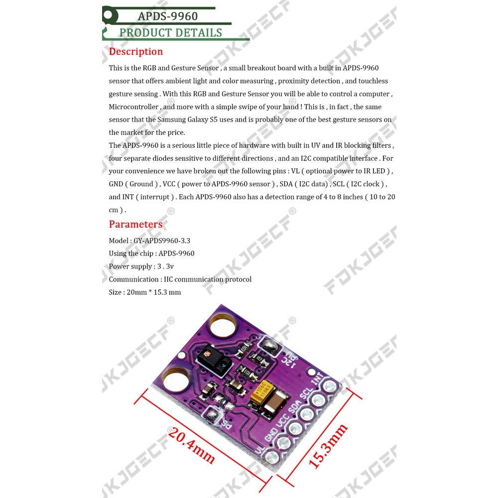 Gy 9960 3 3 Apds 9960 Apds 9900 Apds 9930 Proximity Detection And Non Contact Gesture Detection