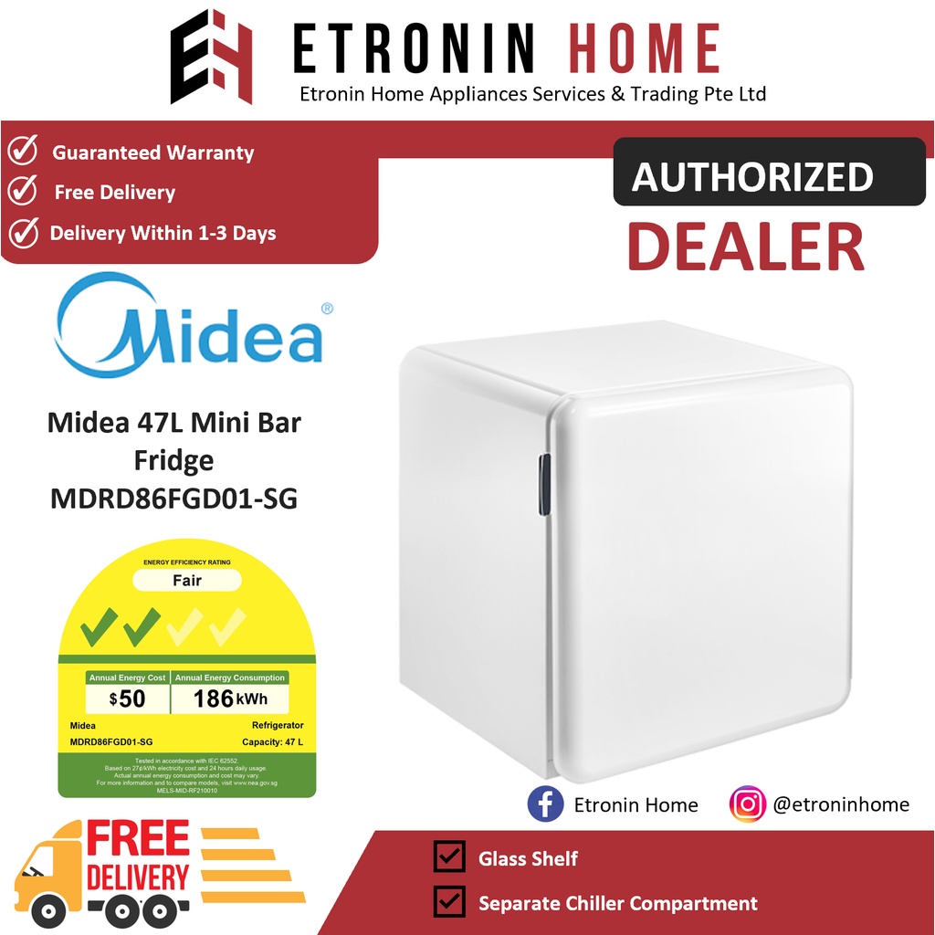 Midea 47L Mini Bar Fridge MDRD86FGD01-SG | Shopee Singapore