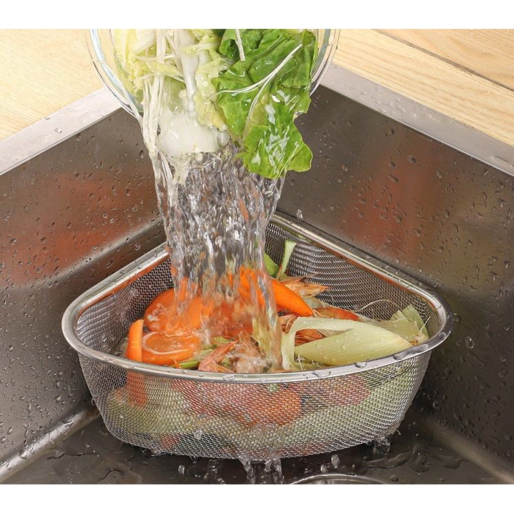 Stainless Steel Triangle Mesh Colander Sink Drain Basket Organizer In ...