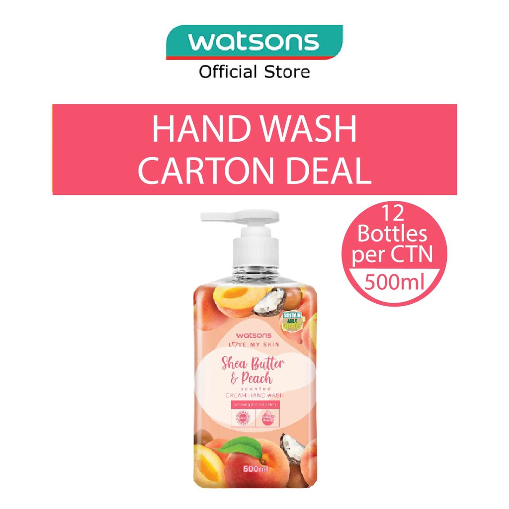 WATSONS Shea Butter & Peach Scented Cream Hand Wash 500ml X 12 Bottles ...
