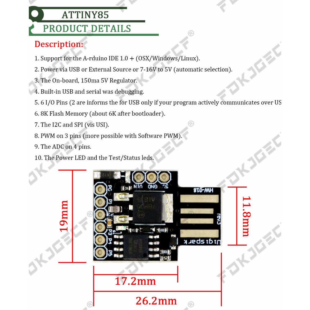 Digispark kickstarter development board ATTINY85 module for Arduino USB | Shopee Singapore