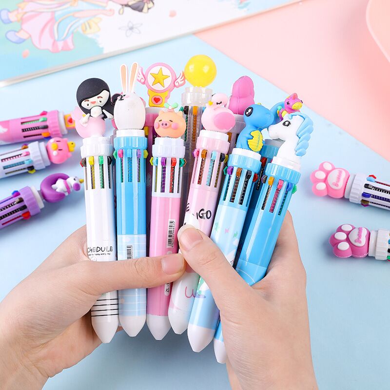 Cartoon Animal Style 10-color Ballpoint Pen Student Push-type Colored ...