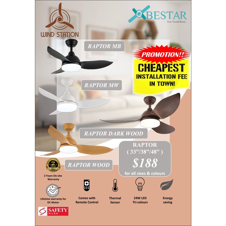 [FREE DELIVERY] BESTAR RAPTOR 33inch/38inch/48inch DC Motor Ceiling Fan ...