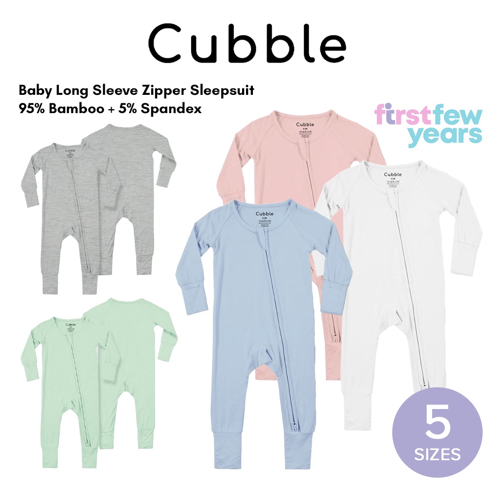 Cubble Bamboo Long Sleeve Zipper Sleepsuits (5 Sizes, 0-18 Months ...
