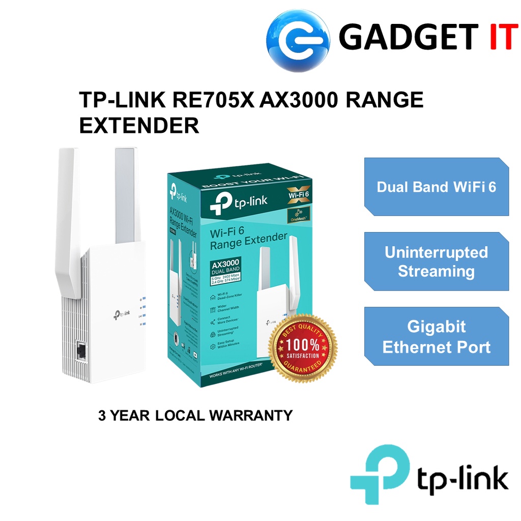 TP-LINK RE705X AX3000 WIFI 6 DUAL BAND RANGE EXTENDER REPEATER ONEMESH ...