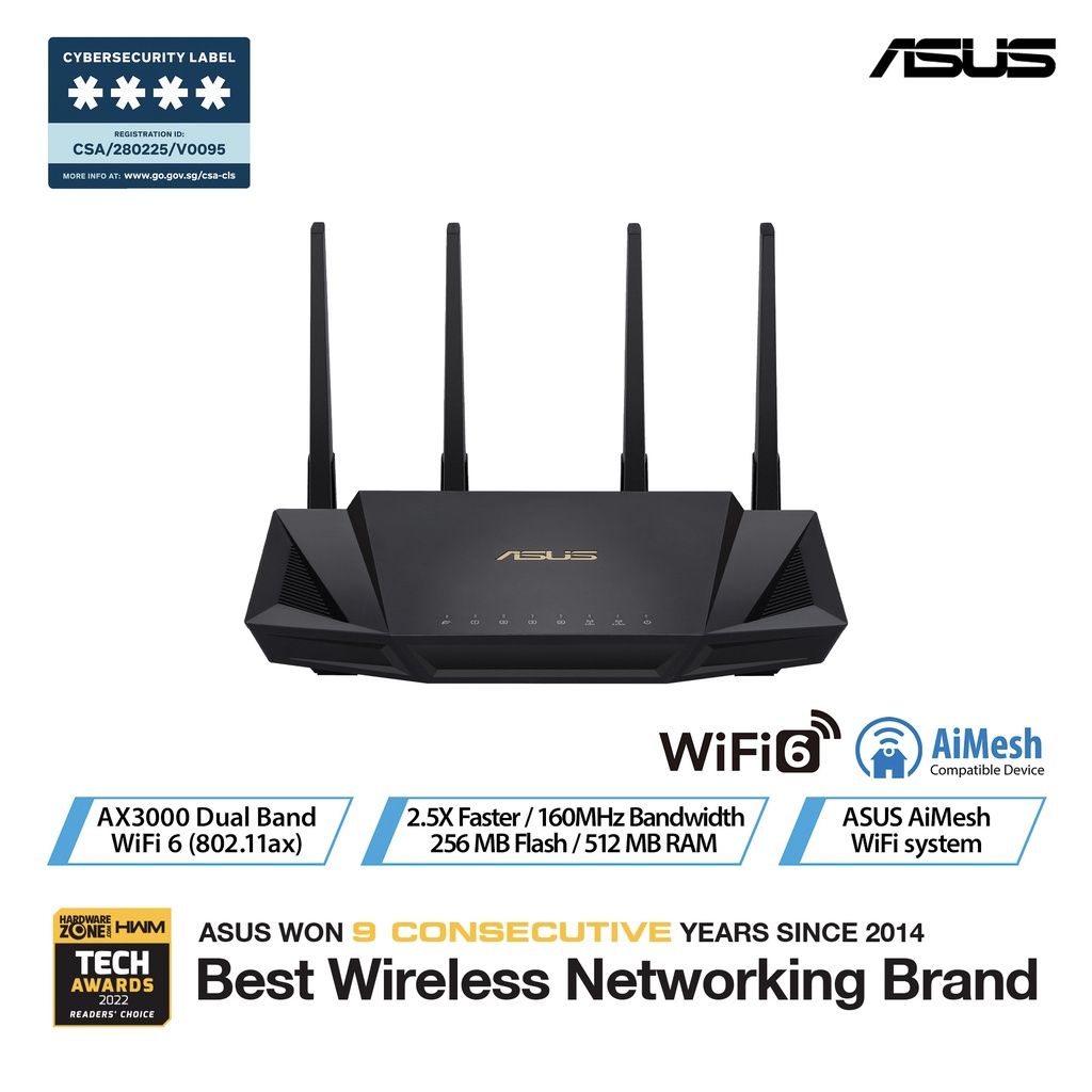 ASUS RT-AX58U V2 AX3000 Dual Band WiFi 6(802.11ax) Router, ideal for ...