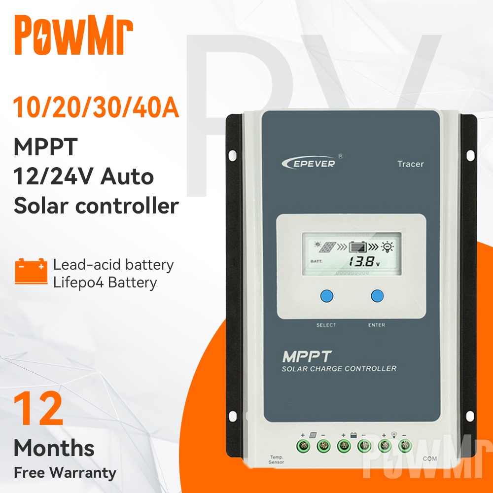 PowMr EPever Solar Charge Controller MPPT 40A 30A 20A 10A Blacklight LCD Solar Regulator 12V 24V ...