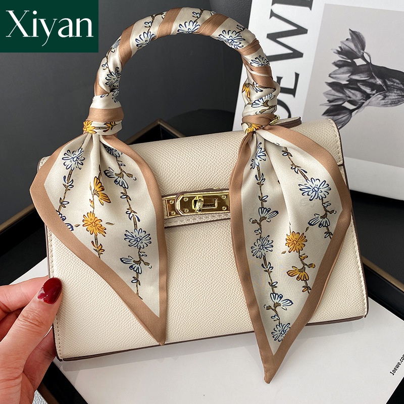【ready stock】new fashion women printed silk scarf bag scarf 100cm long ...