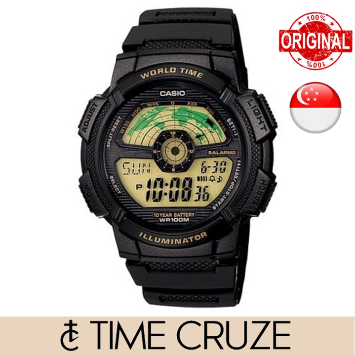 [Time Cruze] Casio AE-1100 World Time Black Resin Digital Quartz Men Watch AE-1100W-1B AE-1100W ...
