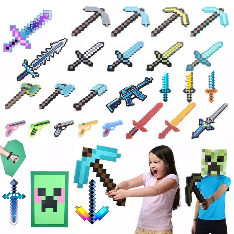 75cm-20cm Cartoon Game EVA Foam Diamond Pickaxe Gun Ax Hamaxe Swords ...