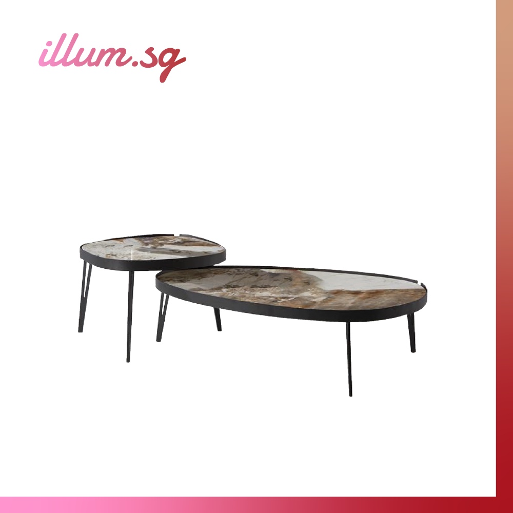 illum Foster Coffee Table Sintered Stone Top Black Metal Legs | Shopee Singapore