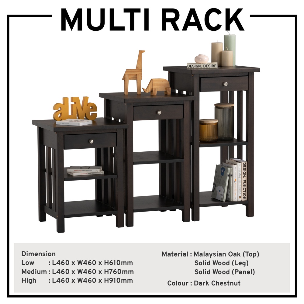 Set of 3 Rack Solid Wood Multi Rack Side Table Multipurpose Rack Wooden ...