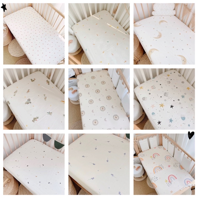 [READY STOCKS] Baby Cot Fitted Sheets 100% Cotton Covers (Designs/Solid ...