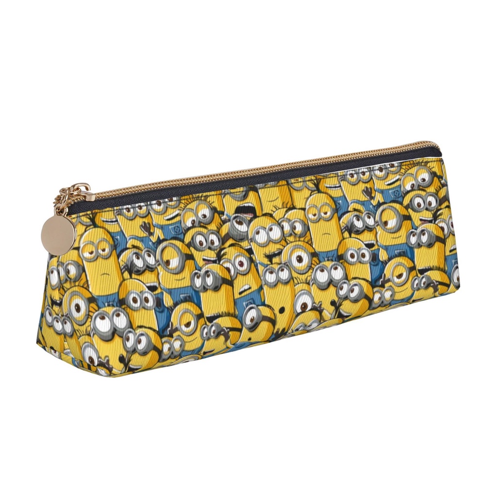 Minions Triangular Leather Pencil Case Print Fashion Zipper Pencil Case ...