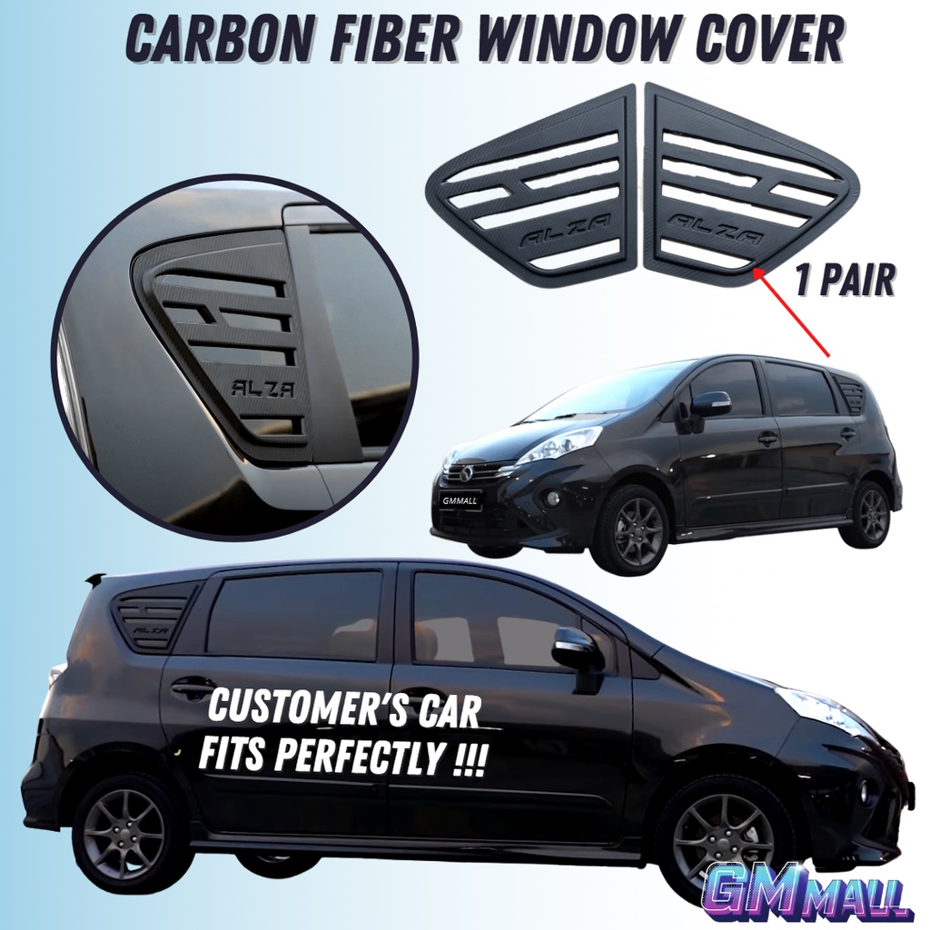 PERODUA ALZA Triangle Window Cover Carbon Fiber Side louver Protector ...