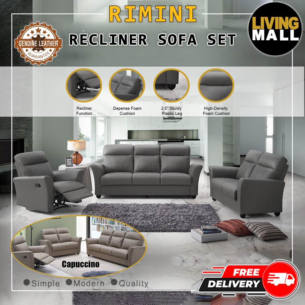 Living Mall Rimini Series Half leather Recliner Sofa Set in Stone ...