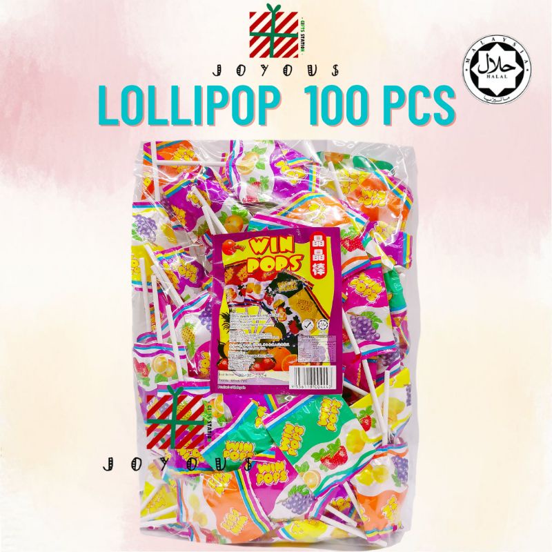 100pcs Win Pops Lollipop Fruits Flavour / 晶晶棒棒糖 | Shopee Singapore