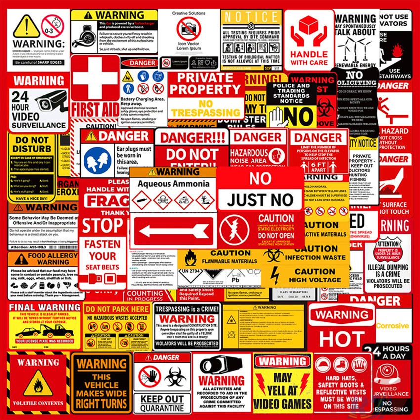 Classical Warning Sign Stickers 70Pcs/Set Waterproof DIY Fashion Decals ...