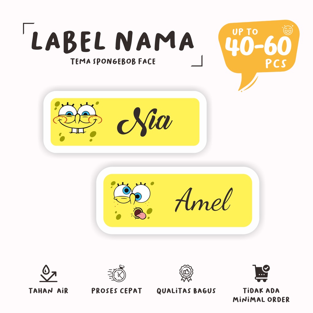 (40-60 Pcs) SPONGEBOB FACE label Sticker Can custom Name | Shopee Singapore