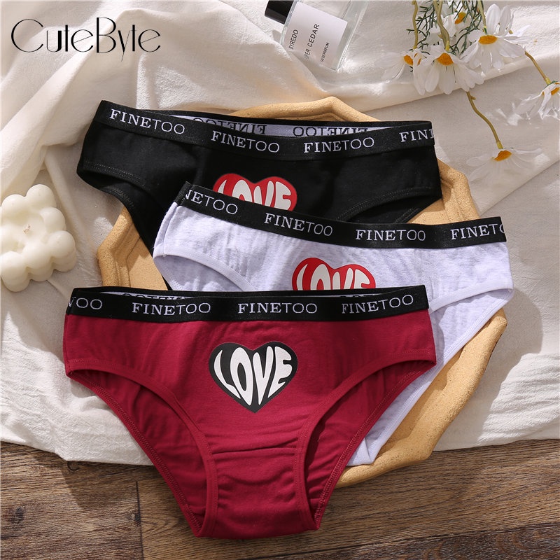 Cute Byte Back Heart Pattern Panties Women Cotton Underwear Sexy Briefs ...