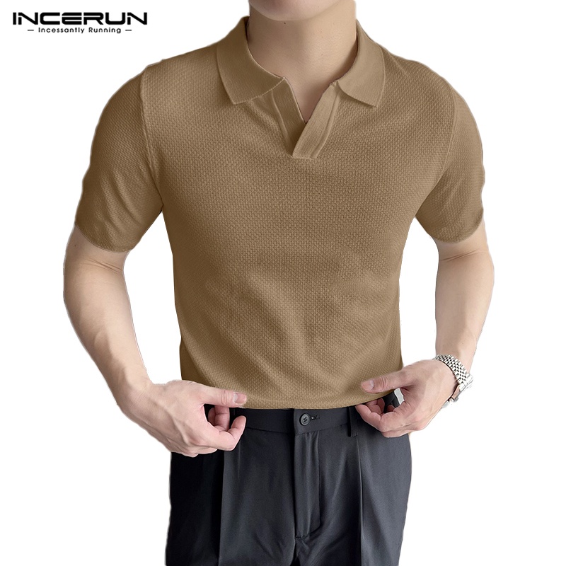 INCERUN Men Office Business Casual Short Sleeve Collared Henley Work ...