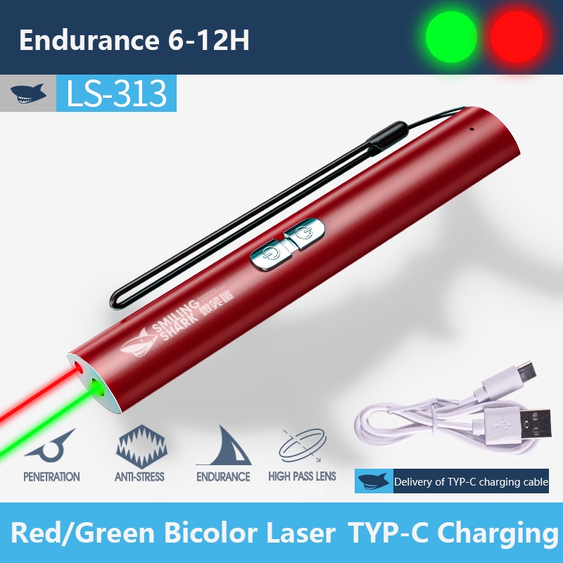 Smiling Shark LS313 2 in 1 Laser Pointer Pen Portable Green Red Light Hight Power Super Bright ...