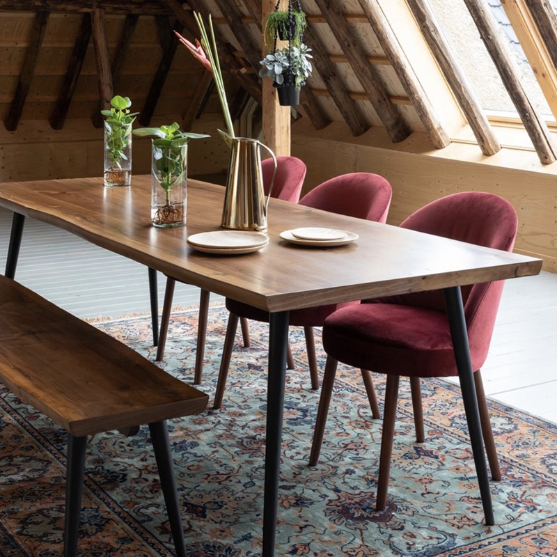Nordic Walnut Solid Wood Dining Table Set w Chair Irregular Side Dining ...