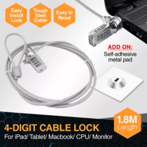 1.8m 4 Digit Combination/ Keys Security Cable Lock For laptop and ...
