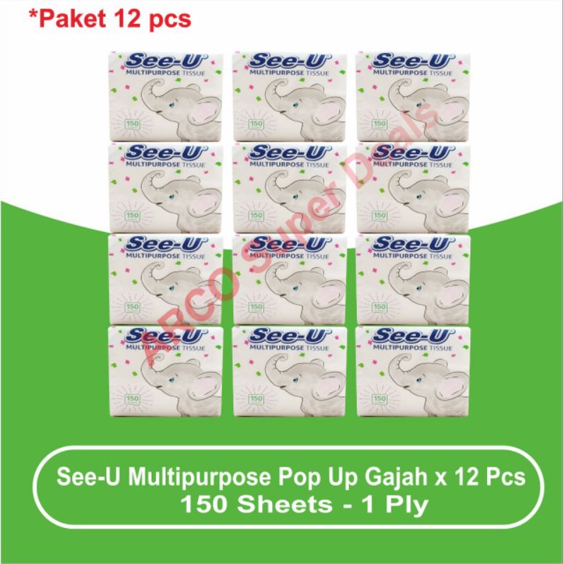 Package of 12 Pcs See-U Multipurpose Pop Up Gajah Tissue 150 Sheets ...