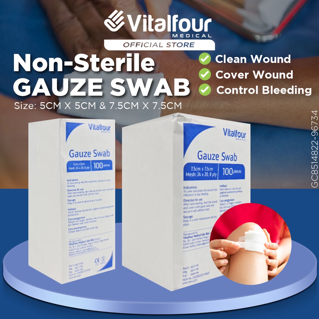 VitalFour High Quality Gauze Swab (100's/pack)(24*20 Mesh)(8ply) | Shopee Singapore