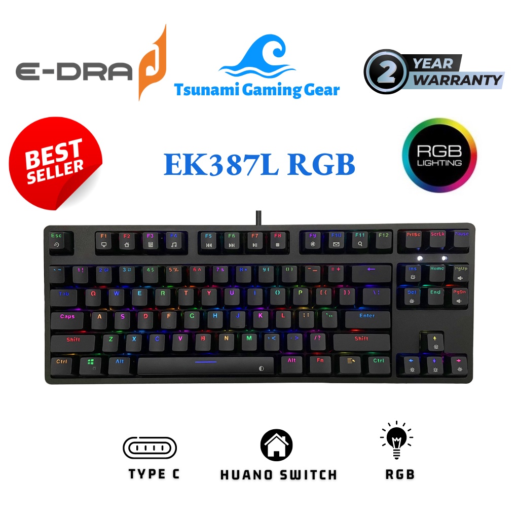 E-dra EK387L RGB mechanical gaming keyboard I Huano switch I USB Type C ...