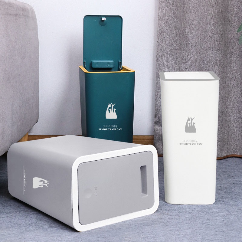 Minimalist Trash Odor Storage Bin Household Can With Lid Press On-Off ...
