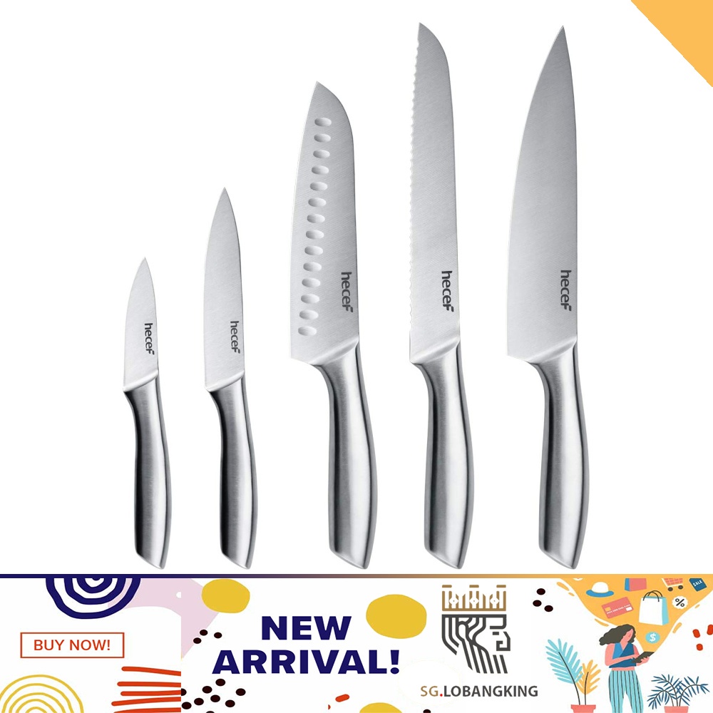 [instock] hecef Silver Kitchen Knife Set of 5, Satin Finish Blade with ...