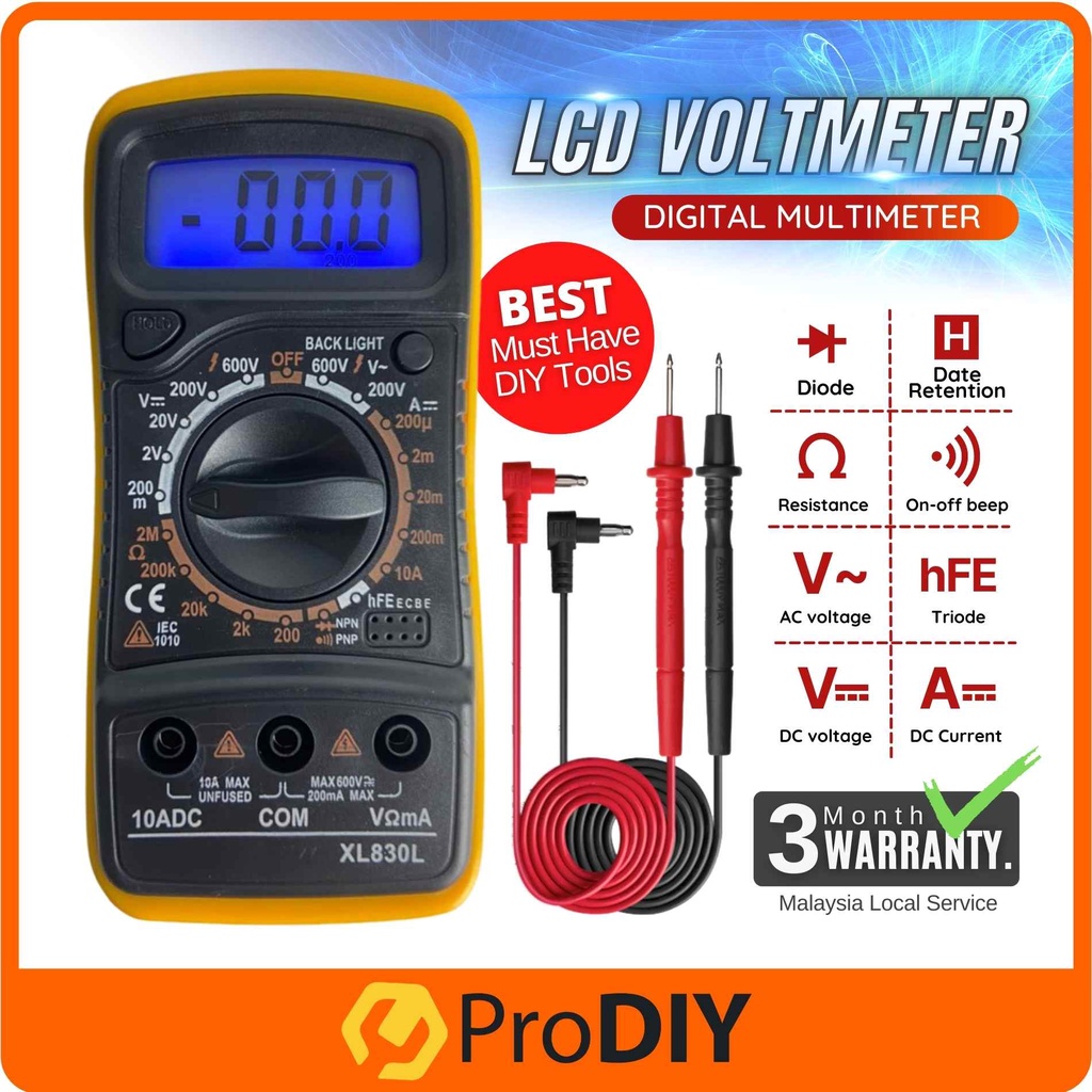 XL-830L Digital Multimeter with LCD Backlight AC/DC Voltmeter Ammeter ...