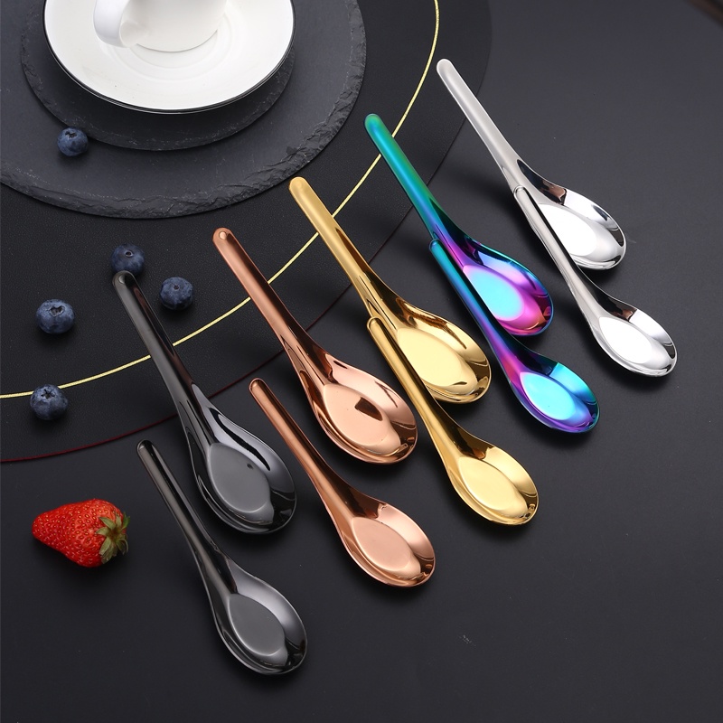 304 Stainless Steel Flat-bottomed Spoon PVD Gold Dinner Soup Spoon ...